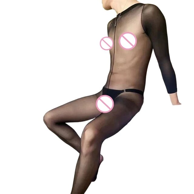 Мужской сексуальный боди с длинными рукавами, прозрачный комбинезон, мужской сексуальный боди с открытой промежностью и длинными рукавами.