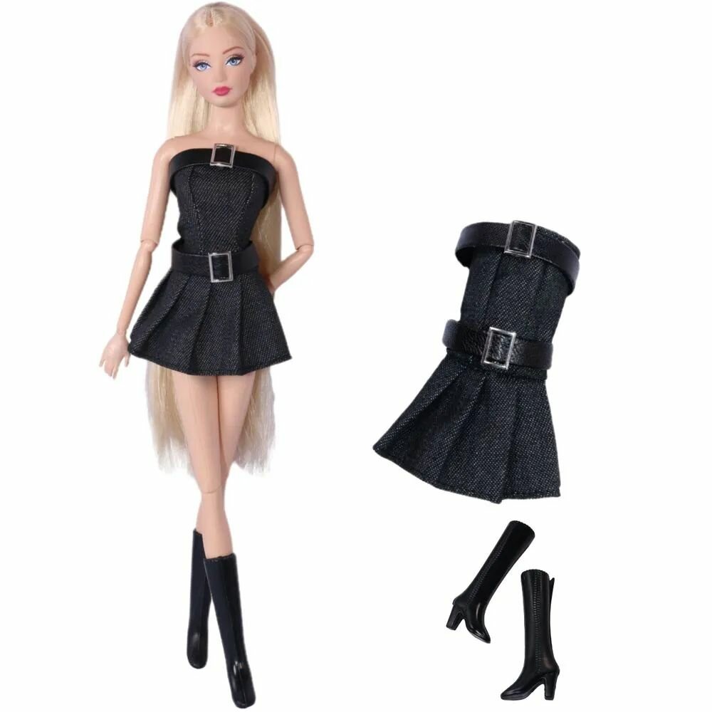 Черное Платье +Туфли Для одежды куклы Барби