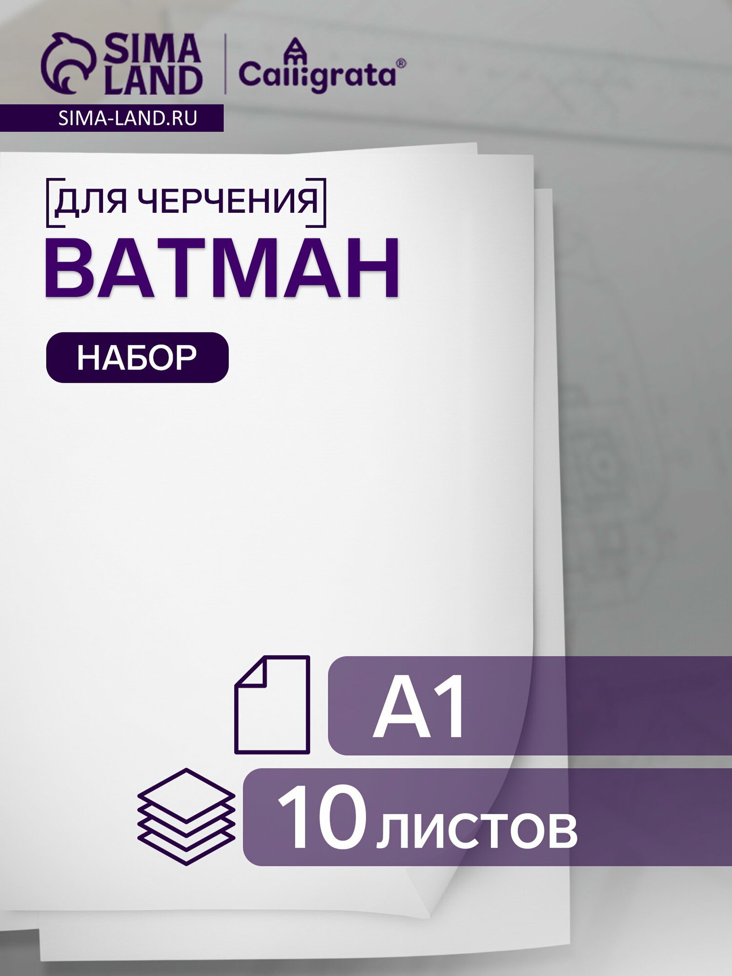 Набор ватманов чертёжных А1, 160 г/?2, 10 листов, цвет: белый