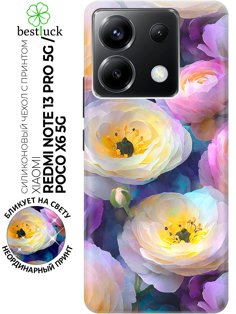 Силиконовый чехол на Xiaomi Redmi Note 13 Pro 5G / Poco X6 5G с принтом "Кружева из ранункулюсов"