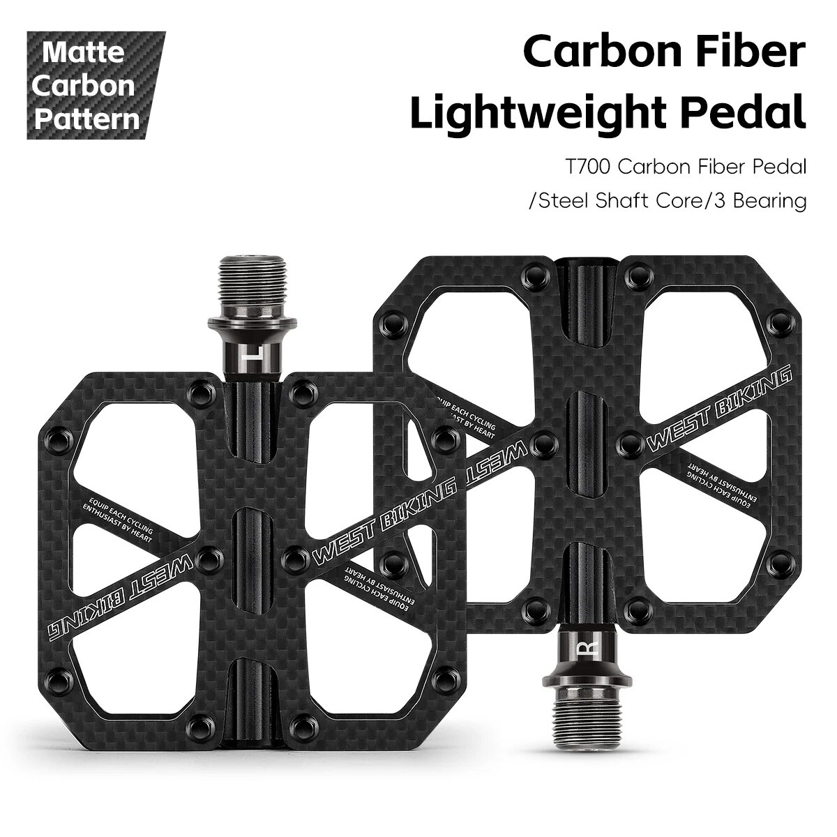 WEST BIKING Педали T700 из углеродного волокна Matte Black
