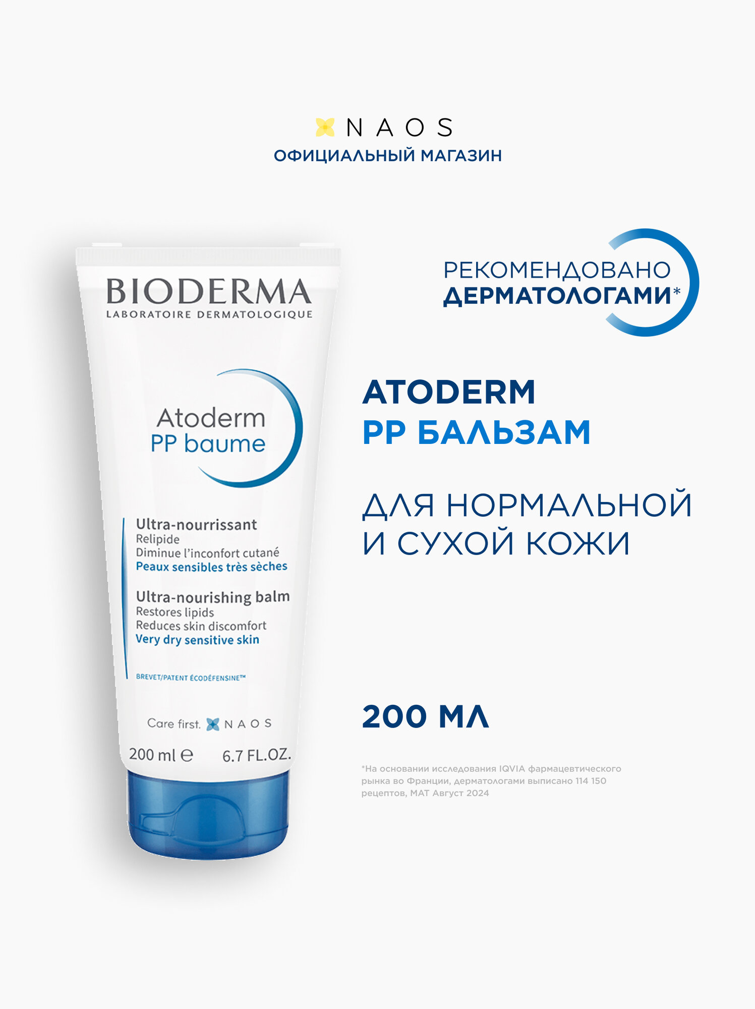 BIODERMA Atoderm PP Питательный бальзам для сухой и атопичной кожи тела, 200 мл