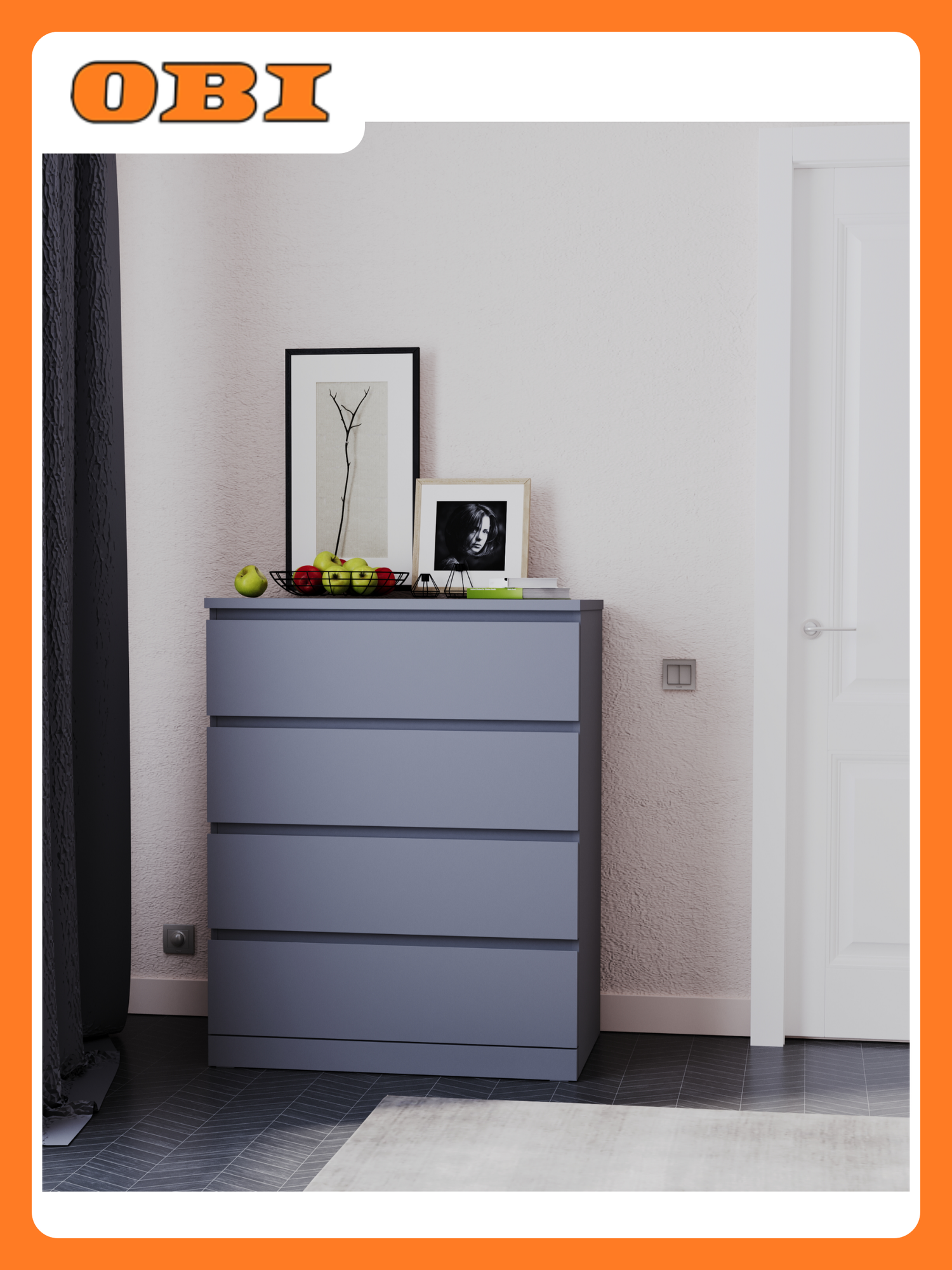 Комод "Шведский Стандарт" Варма 4, серый, 4 ящика, 80x100x40 см