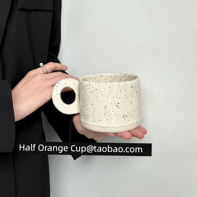 Полуоранжевая чашка, ограниченная серия, маленькая круглая кружка в горошек, керамическая чашка в стиле ретро, пара