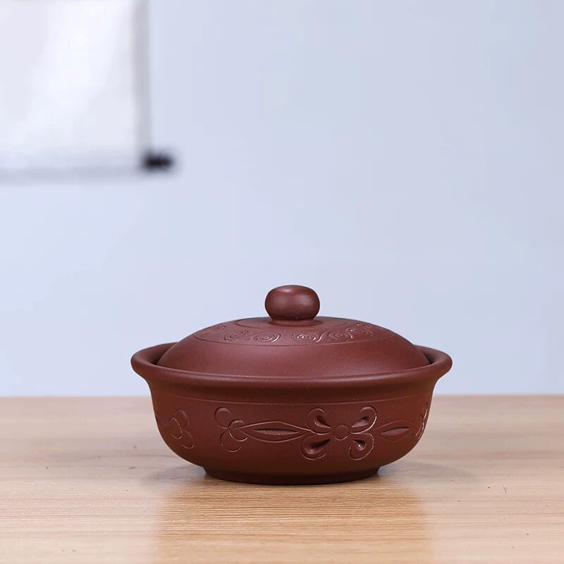 Цветочный край, фиолетово-красная чаша из зиши с крышкой, ручная работа, традиционная кухонная посуда
