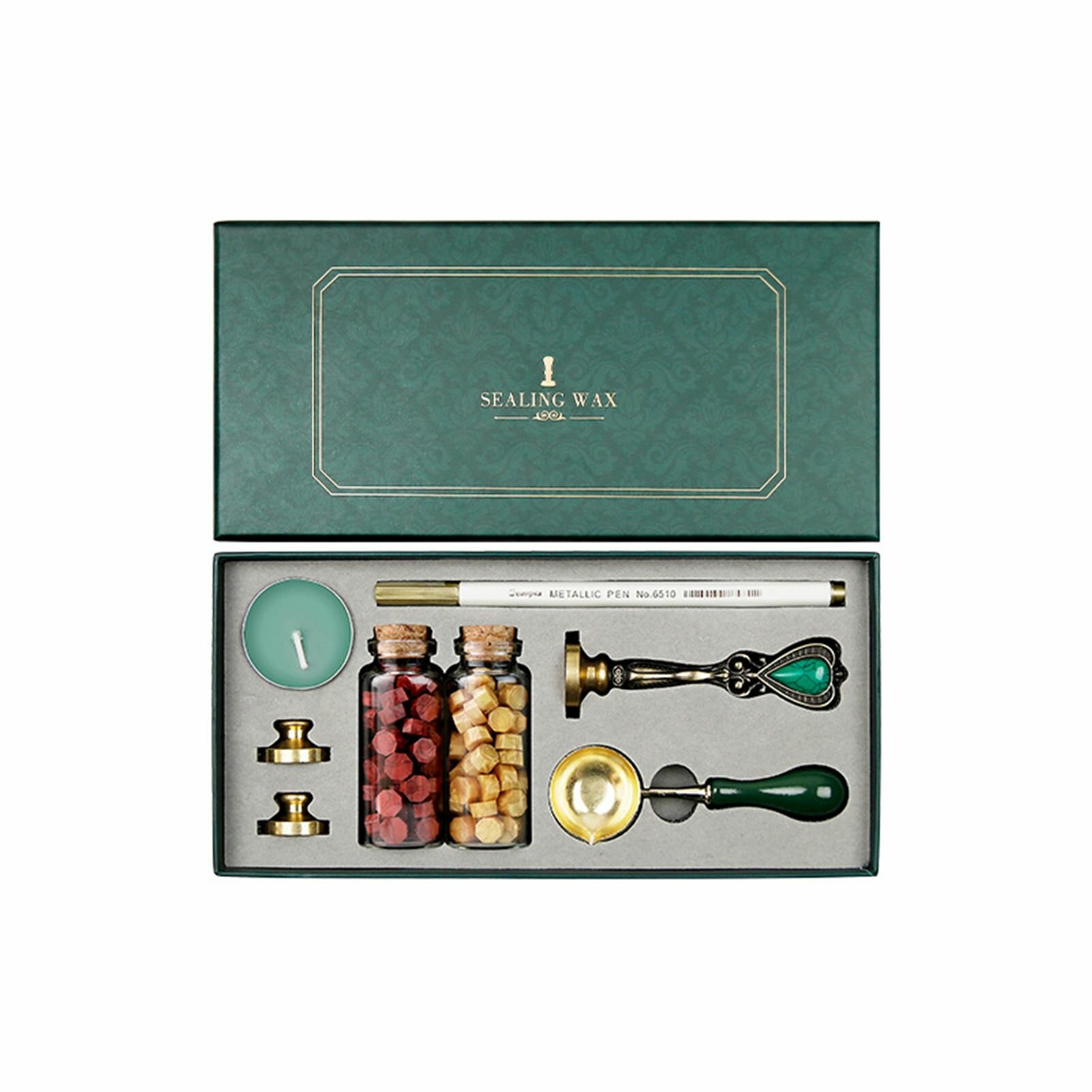 Набор сургучных печатей: бусины, ложка, штамп с медной головкой, декор открыток/свадебных приглашений