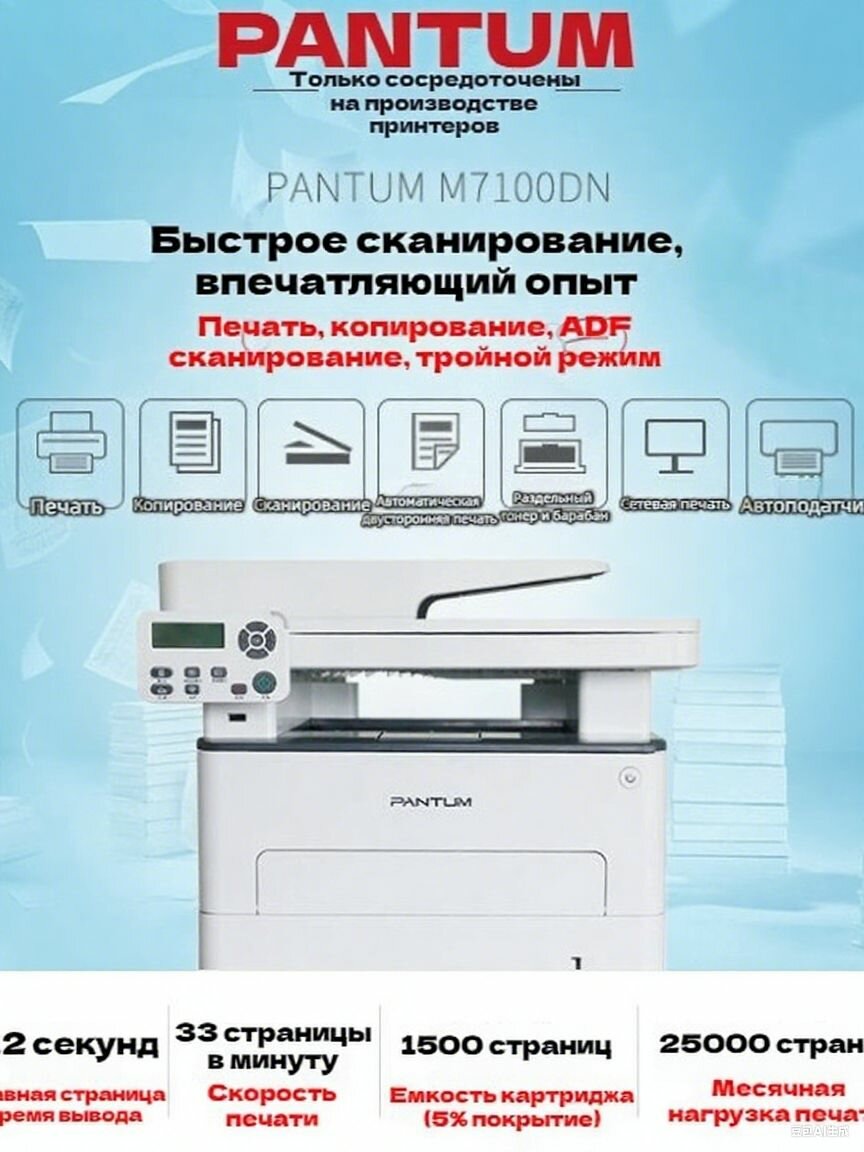Pantum МФУ Лазерное M7100DN, белый, бирюзовый