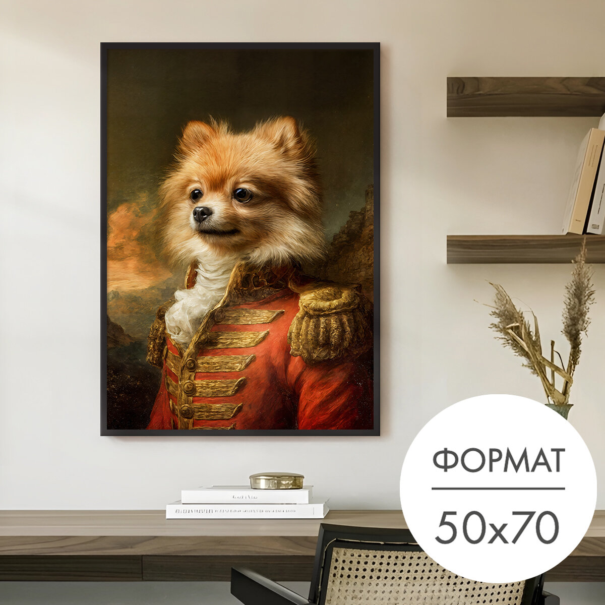 Постер "Шпиц в мундире портрет" 50х70 без рамки для интерьера
