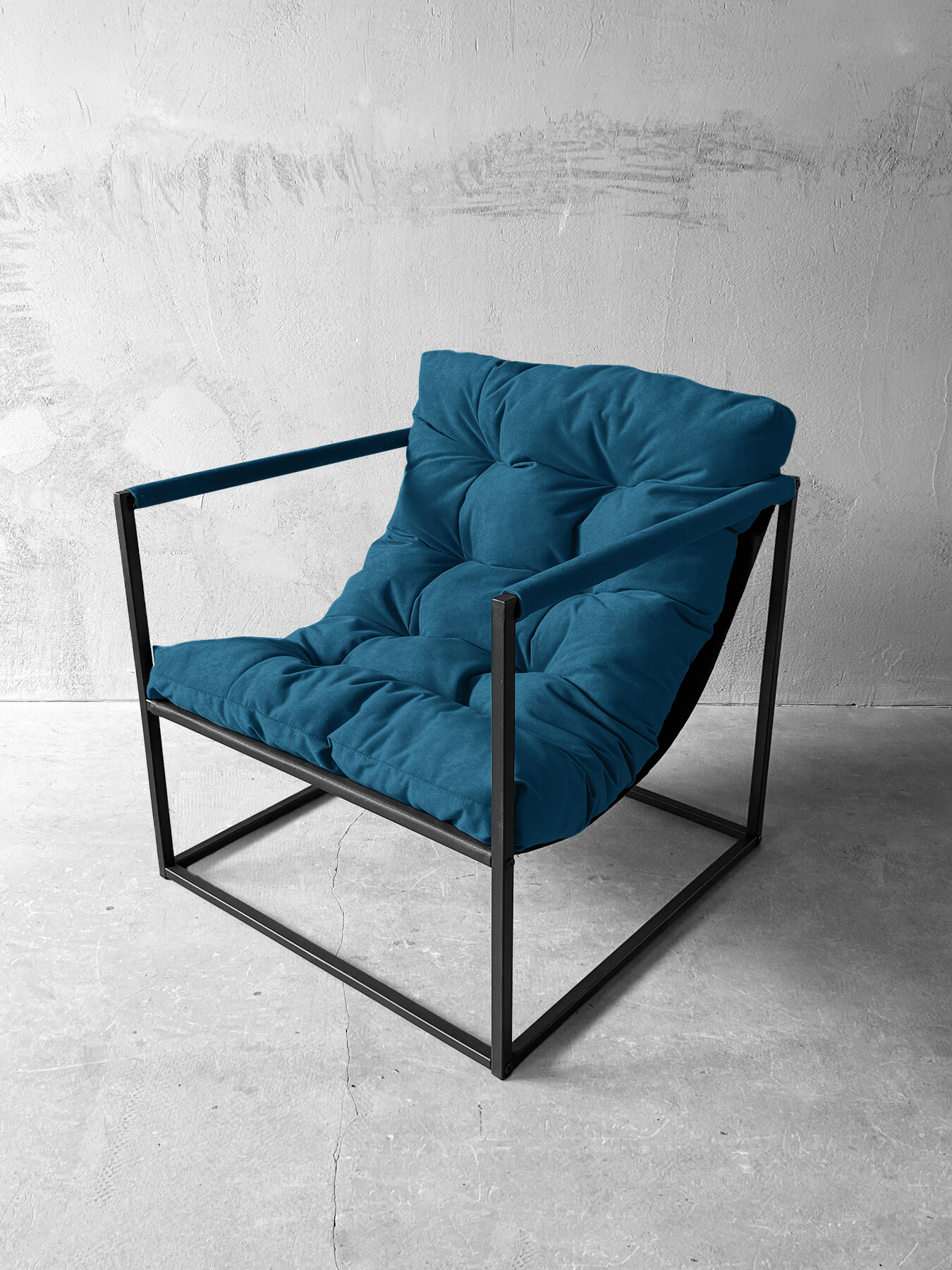 Кресло для отдыха Лофтовик ++ с мягкими подлокотниками, синий велюр