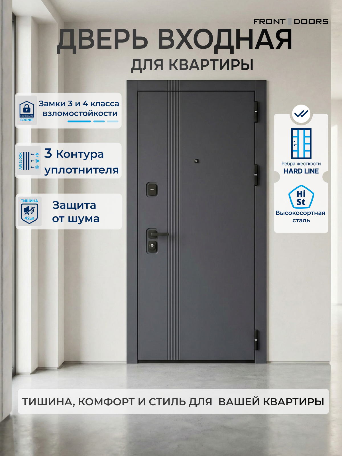 Входная дверь для квартиры FLST BL 300 правая 960х2050 графит