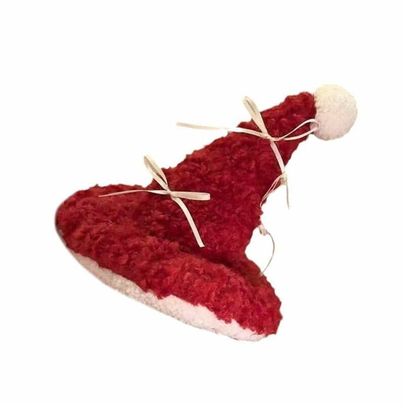 Красная плюшевая заколка для рождественской шляпы с бантом