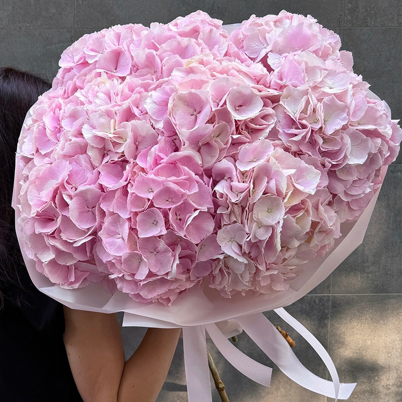 Букет из розовых гортензий 9 шт, красивый букет цветов, шикарный, премиум цветы, премиум букет