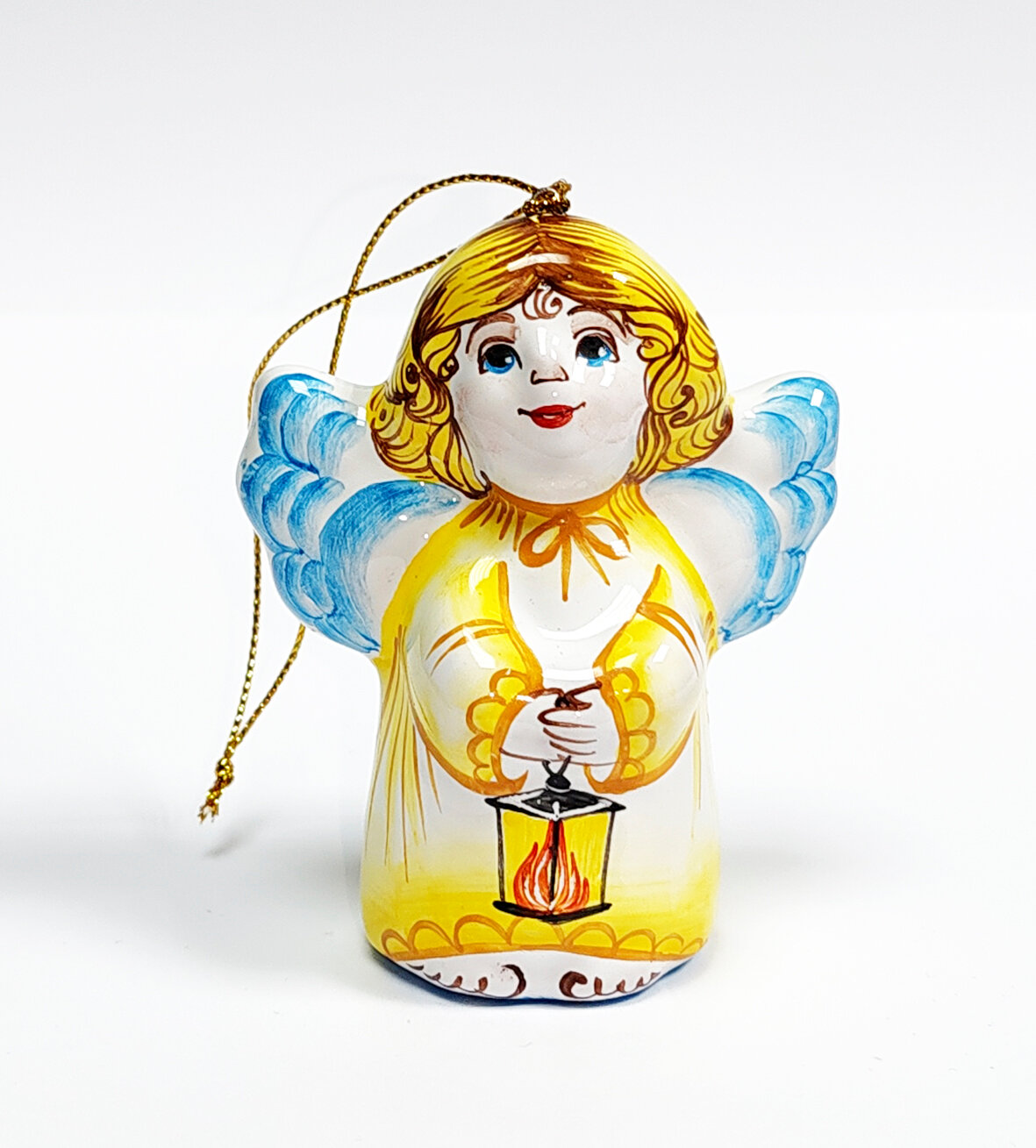 Елочная игрушка из керамики - добрый ангел. Ручная работа майолика Россия.