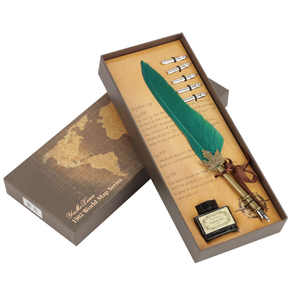 Европейство винтажное ретро -перо, пад, Пен, металлические перо, каллиграфия, написание ручки (зеленый)