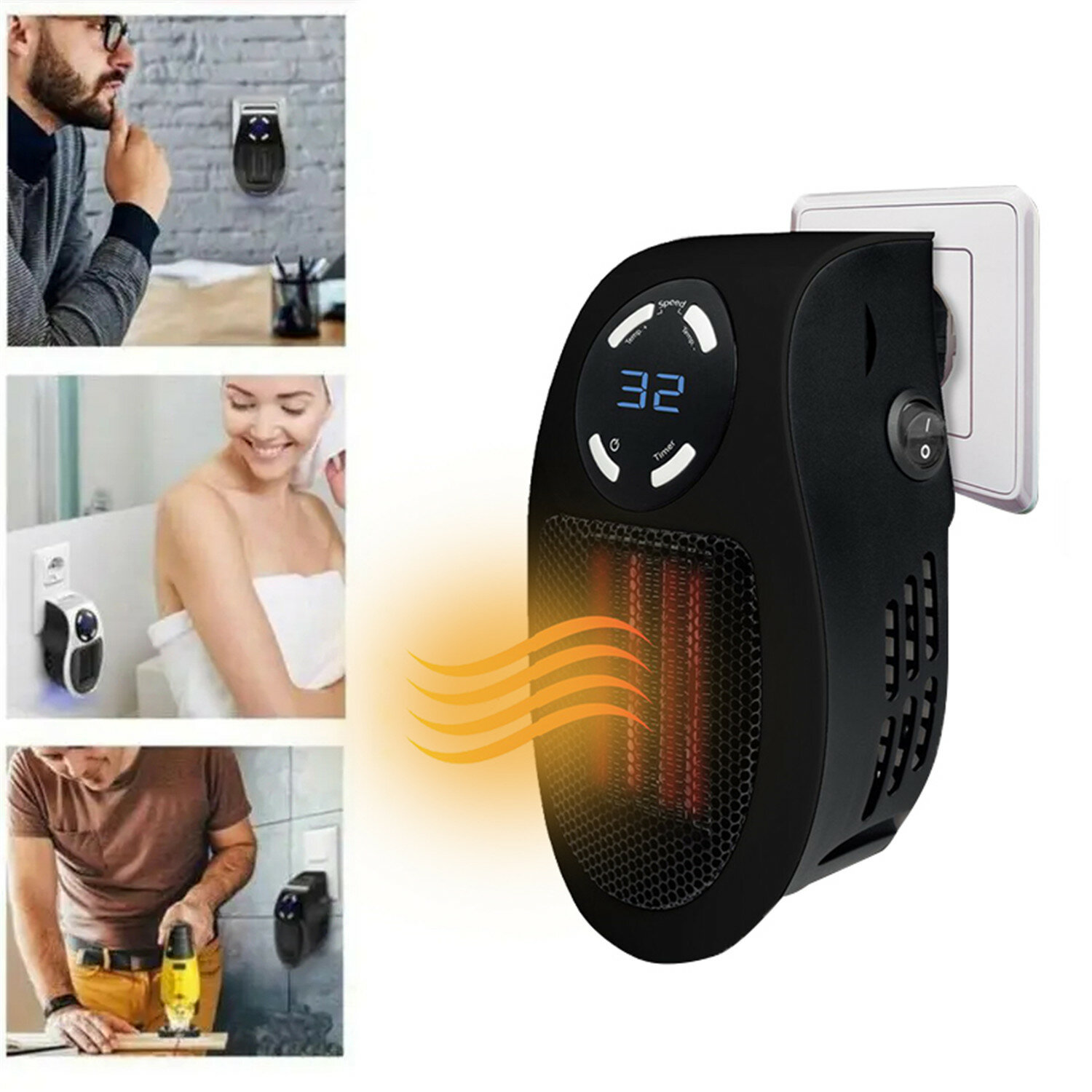 Обогреватель для помещений 500W, портативный обогреватель, настенный обогреватель с регулируемым термостатом и таймером, обогреватель для небольших помещений, материал пластиковый корпус, напряжение AC 110V/220V, частота 50/60Hz, температура