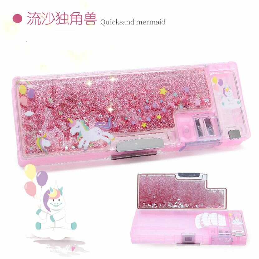 Пенал unicorn kawaii estuche trousse quicksand pencilcases box flower cute piornik