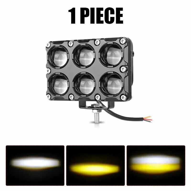 Двухрядный 6 10 линз светодиодный внешний фонарь для мотоцикла 4x4 передний белый желтый противотуманный фонарь 12 В 24 В рабочая лампа прямоугольная фара 1pc 6Lens Light