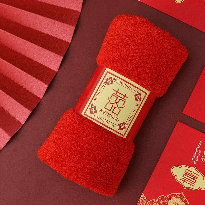 Коралловое бархатное мягкое впитывающее красное полотенце с медведем, свадебный подарок на возврат, счастливое слово,