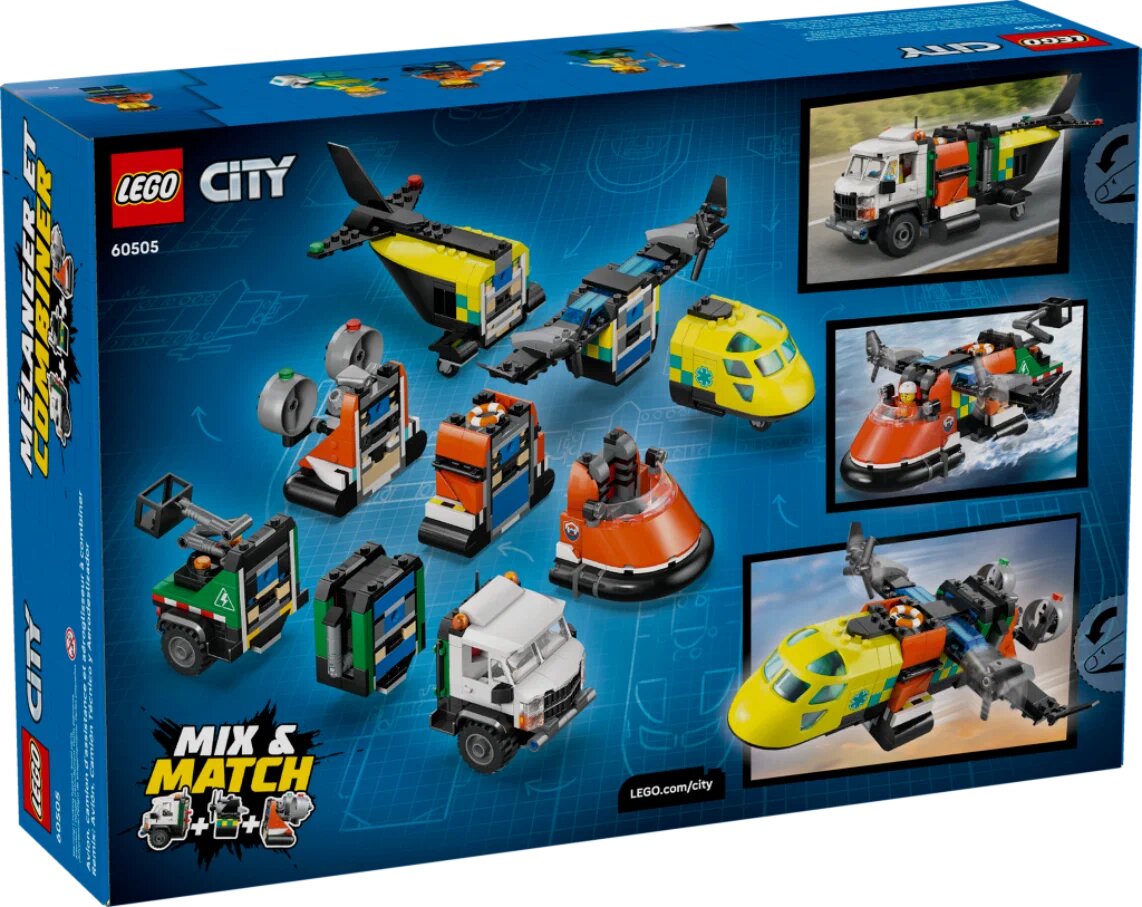 Конструктор LEGO City 60505 Ремикс самолёта, грузовика и судна на воздушной подушке, 990 дет. — фото 1