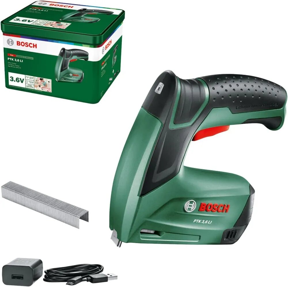 Степлер аккумуляторный Bosch PTK 3.6 LI, microUSB, 1000 скоб, 0603968220