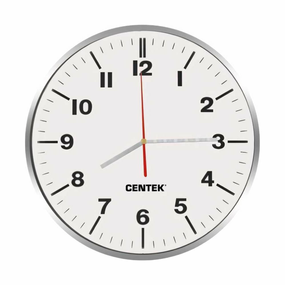 Настенные часы Centek белый+хром, 30 см диаметром, круг, плавный ход, кварцевый механизм CT-7100 White