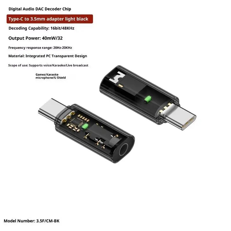 Адаптер Type-C 3.5 мм Black, Digital Audio DAC Decoder Chip
