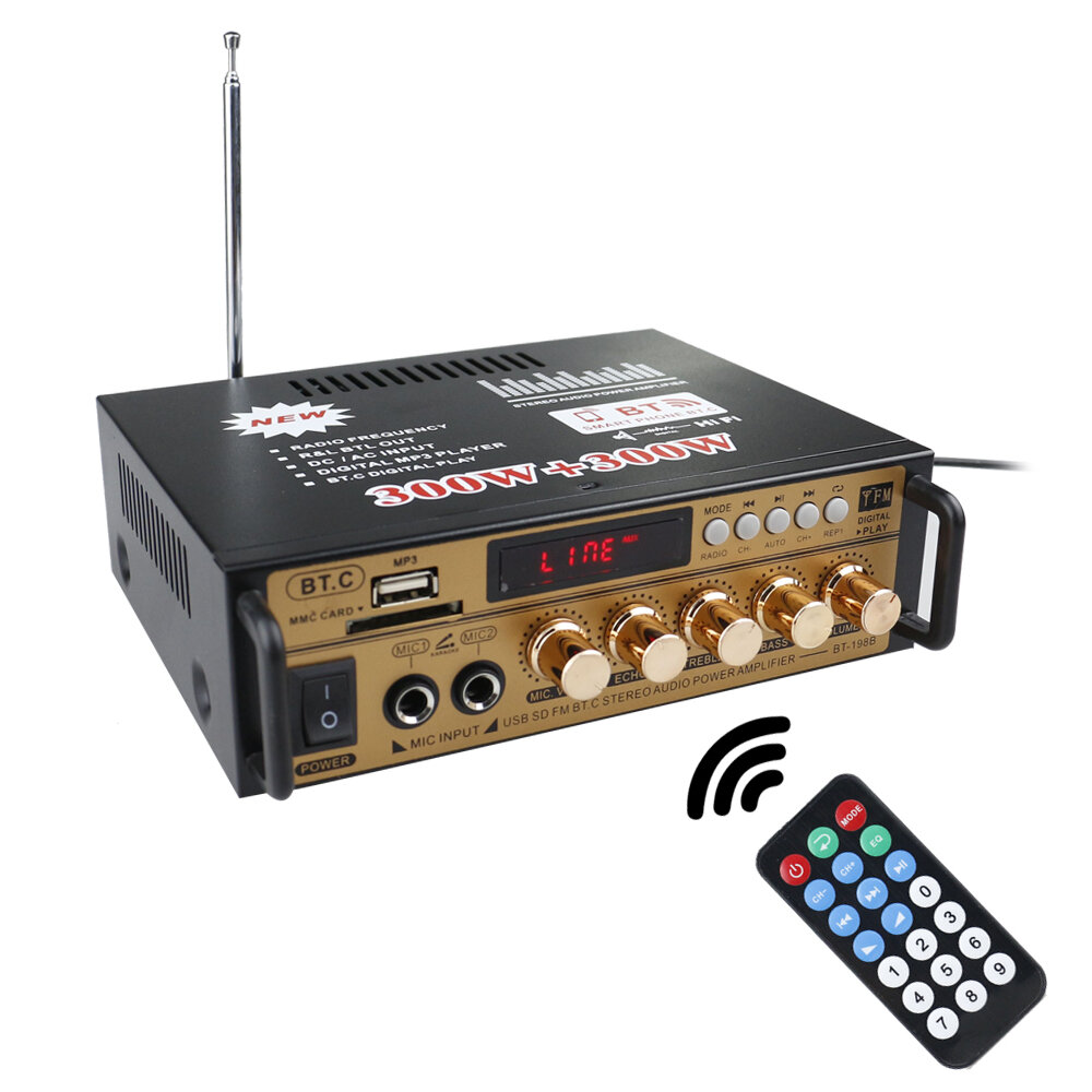 Мини 2CH LCD Display HIFI Аудио Стерео Мощный Амплитер BT FM Радио Портативный Автомобильный Домашний 600W Дальний Удаленный Контроль Черный