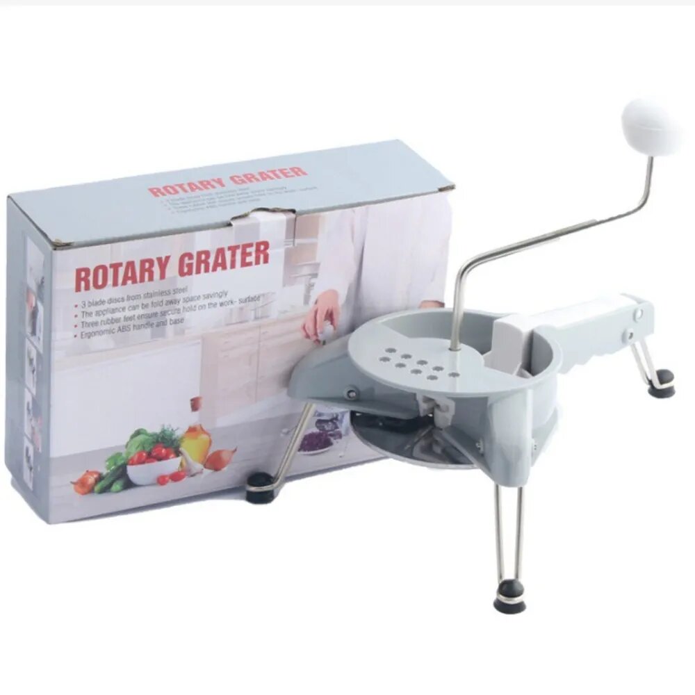 Роторная терка 3 в 1 ROTARY GRATER A-215 для овощей с 3 насадками, серая