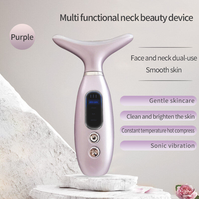 Массажер для шеи и лица с функцией цветовой светотерапии, подтягивающий и укрепляющий косметический прибор, инструмент для ухода за кожей с функцией горячего компресса для женщин.