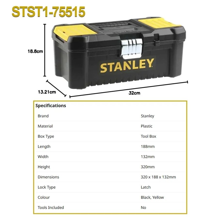 Stanley STST1-75515 Ящик для инструментов «Essential» с металлическими защелками Портативный пластиковый ящик для инструментов Essential со съемным лотком