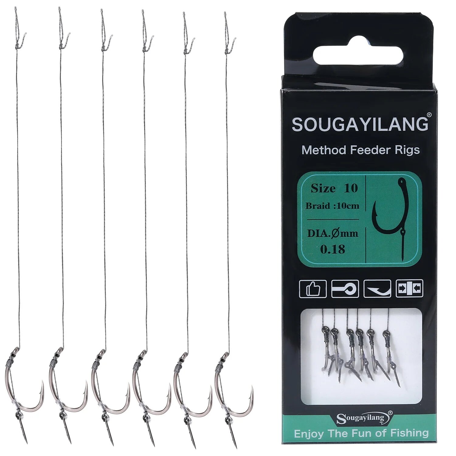 Sougayilang Method Feeder Rigs, Size 10, 6 шт