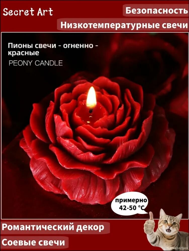 Эксклюзивные низкотемпературные свечи красного цвета Пион для БДСМ пар от Secret Art