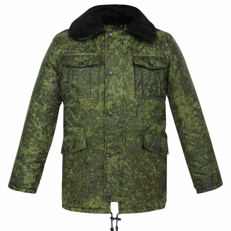 Куртка - бушлат для Кадетских Классов / корпусов и Суворовских Училищ (СВУ). Военный армейский полевой камуфляж зеленая цифра / пиксель, отстегивающийся капюшон и меховой ворот.