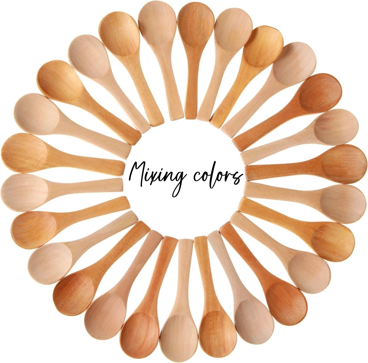 Деревянные ложки для меда 3,5 дюйма Mixing colors, 30 PCS