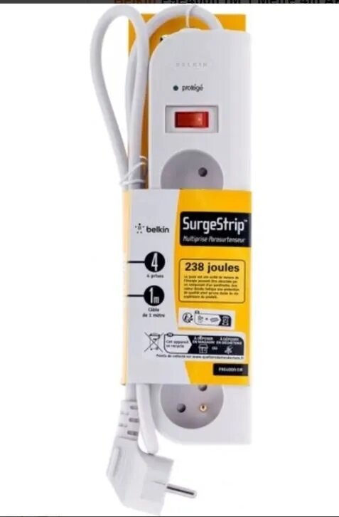 Belkin F9E400fr1M Удлинительная розетка 4-Plus с защитой от перенапряжения длиной 1 метр белая