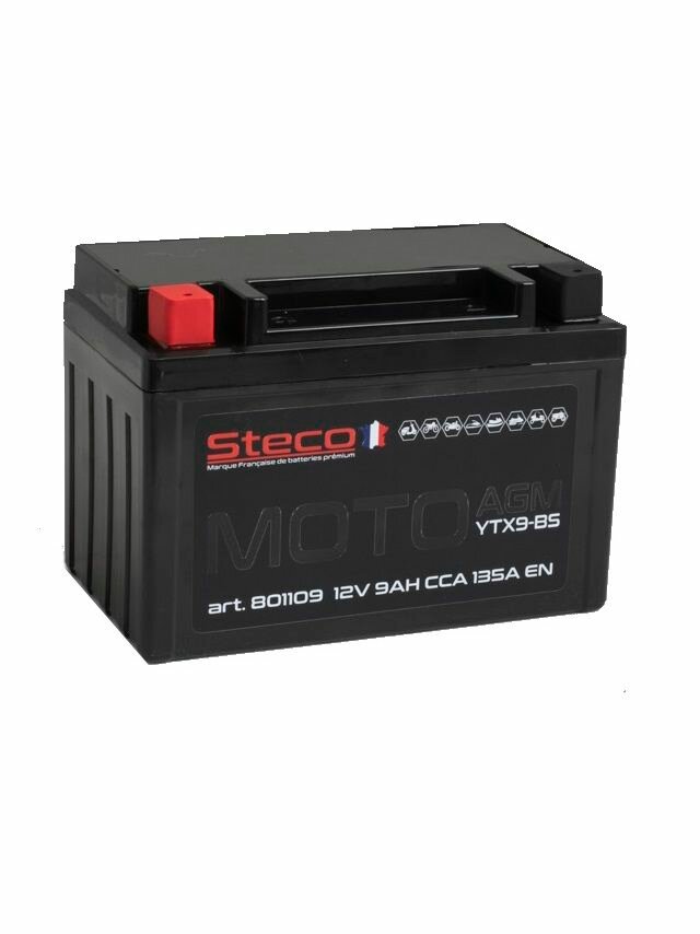 Мотоаккумулятор STECO YTX9-BS, 9Ач, AGM, прямая полярность, пусковой ток 135А