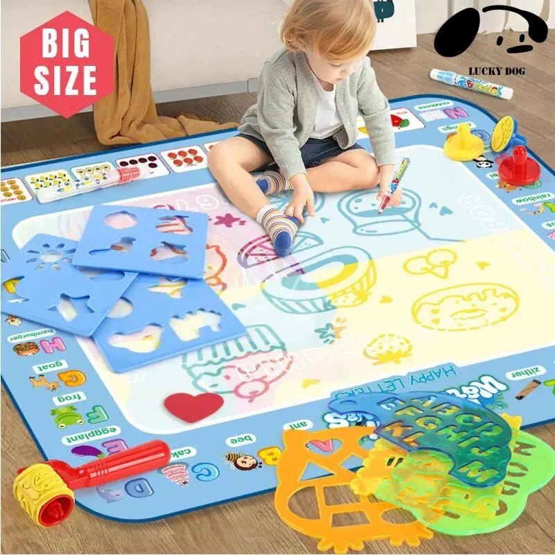 Волшебный коврик для рисования на воде, раскраска с многоразовыми волшебными ручками, доска для рисования Монтессори, развивающие игрушки, детский подарок 100x80 см