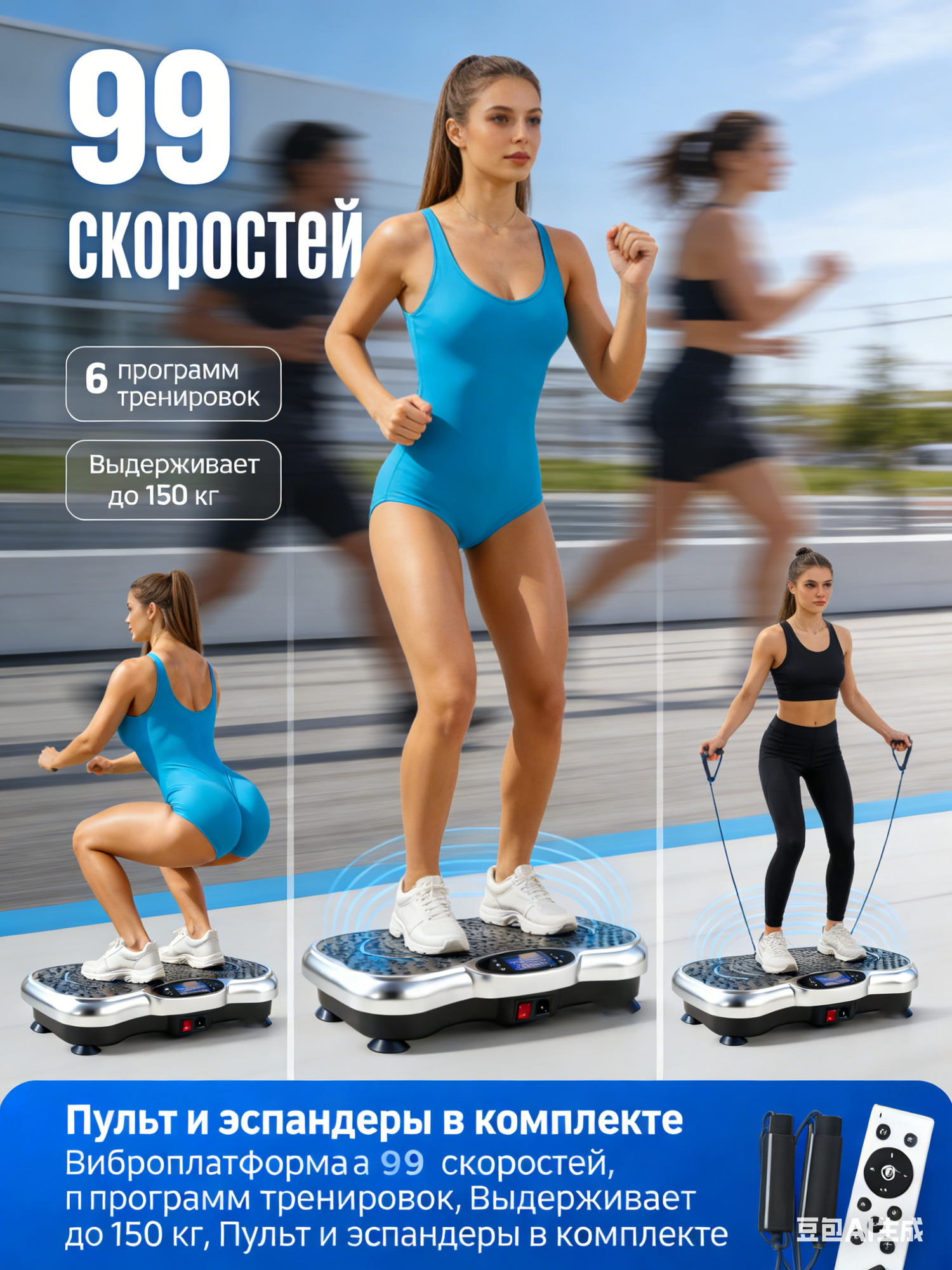 Виброплатформа, вибротренажер, кардио степпер, фитнес-платформа, спортивный тренажер для похудения с эспандерами