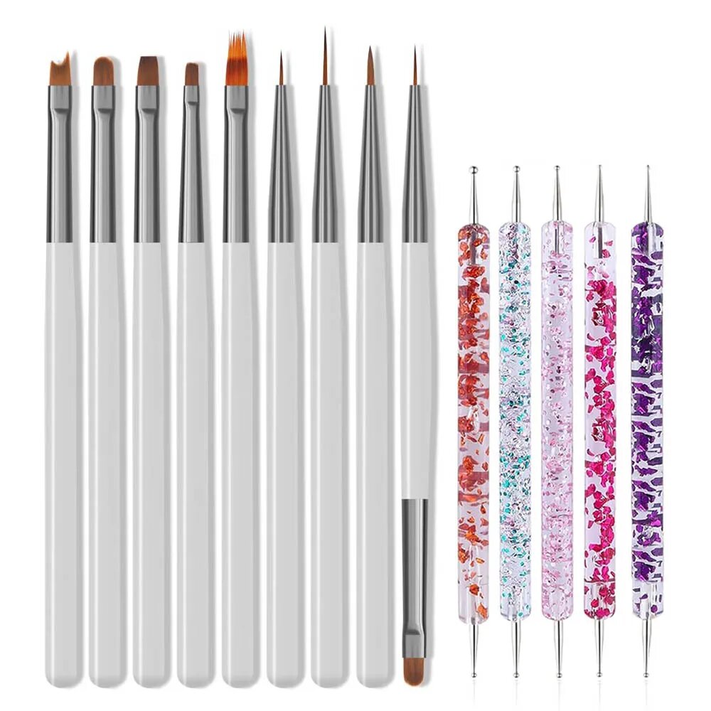 Набор кистей для ногтей 14 шт, Nylon, Цвет: clear pen barrel