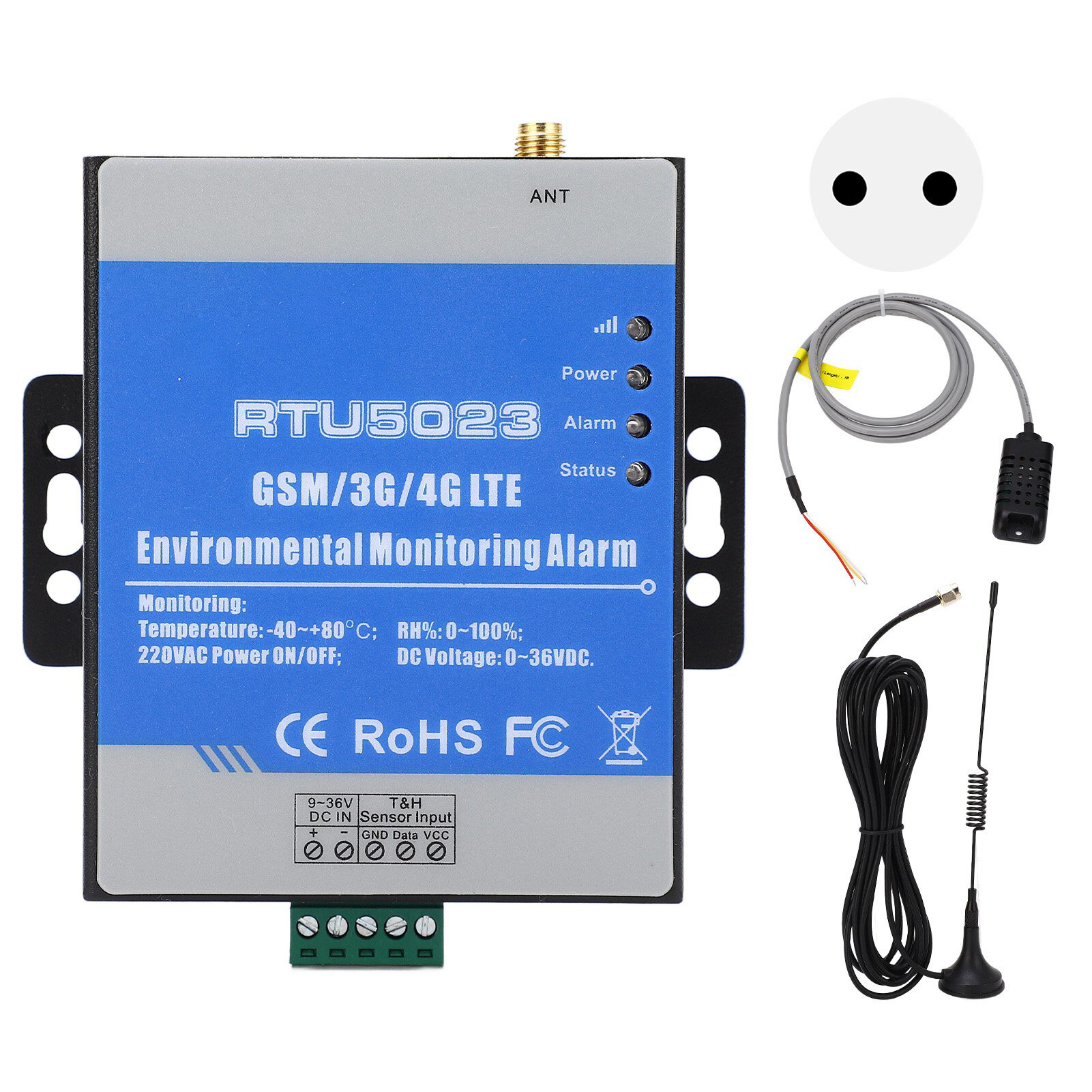 RTU5023 Сигнализация температуры и влажности GSM 3G 4G Беспроводное SMS-оповещение Сигнализация отключения электроэнергии Монитор окружающей среды AC 100‑240V 4GL-E Вилка европейского стандарта