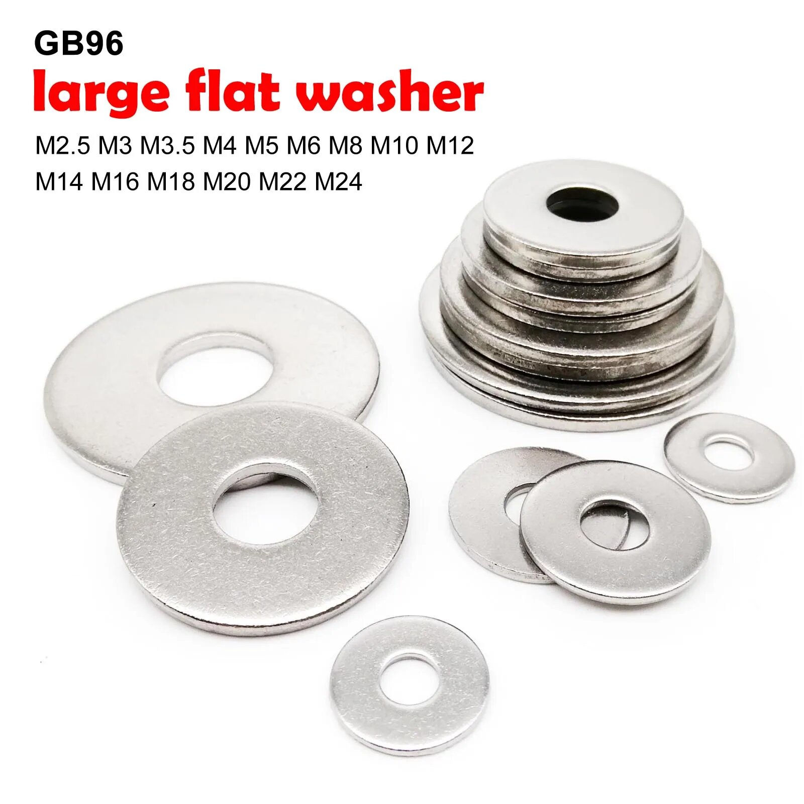 Плоские шайбы HZYUEGOU из нержавеющей стали 304 М2.5-М24 25pcs M6x18x1.5