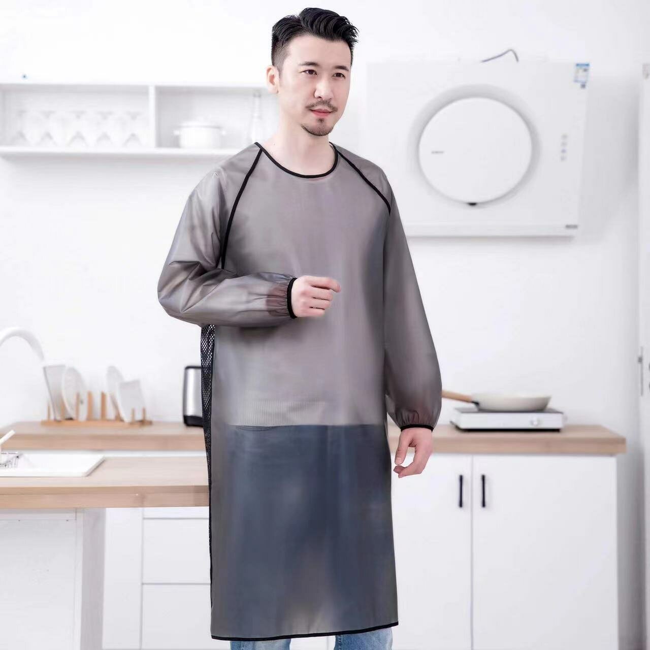 Горячая распродажа нового TPU фартука с длинным рукавом, водонепроницаемого, маслостойкого, для кухни, домашнего использования, без необходимости стирки, рабочая одежда с логотипом, водонепроницаемый фартук