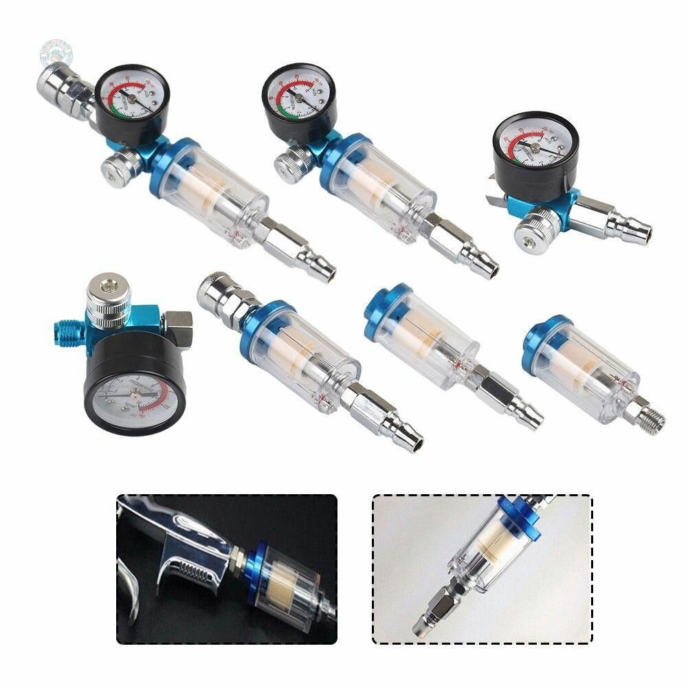 Регулятор воздуха с манометром и встроенным фильтром для воды, масляный сепаратор 1/4 дюйма для аэрографа и пневматических инструментов, компактная влагоотделительная ловушка