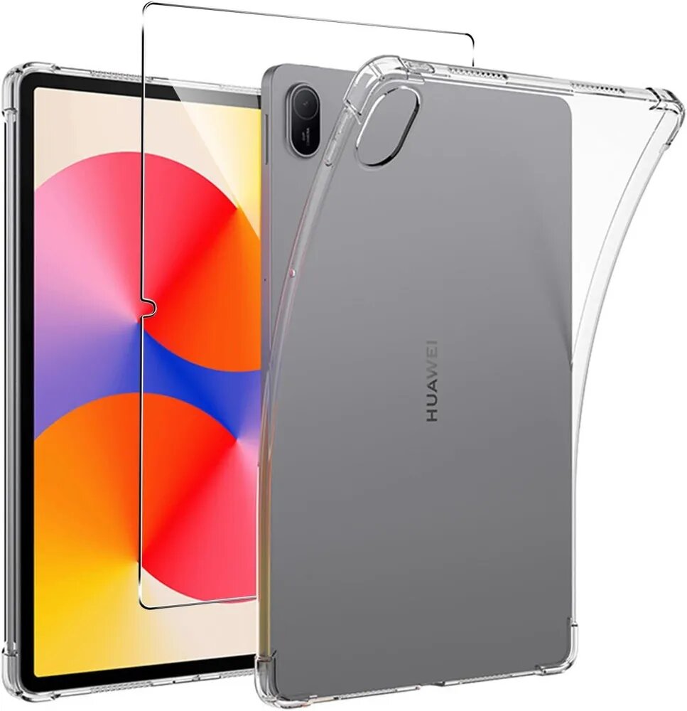 Чехол для Huawei Matepad SE 11 (2024, AGS6-W09/L09) 11 дюймовс 1 закаленными стеклами, Мягкий силиконовый ударопрочный чехол из ТПУ с усиленными углами, ультралегкий противоскользящий бампер