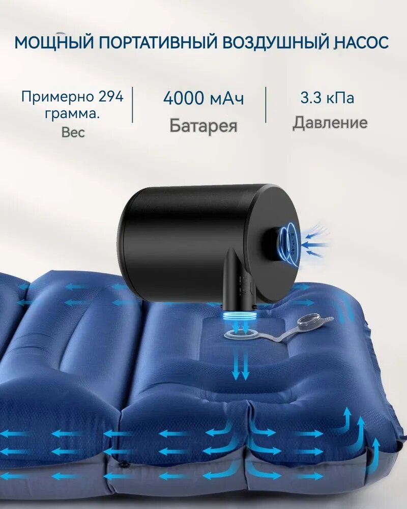 Насос для надувки матрасов, бассейнов, лодок ПВХ, черный, 4 аксессуара, 4000мАч — фото 1