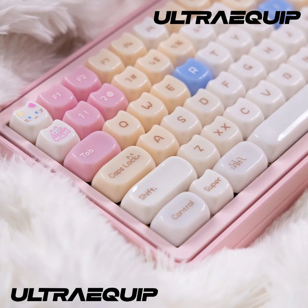 Кейкапы для механической клавиатуры - ULTRAEQUIP Набор "Фиолетовый Кристалл": 148 шт, Фиолетовые Кристаллические, Матовые Полупрозрачные, Профиль Cherry, 4-Боковая Высокая Прозрачность, для MX Switch