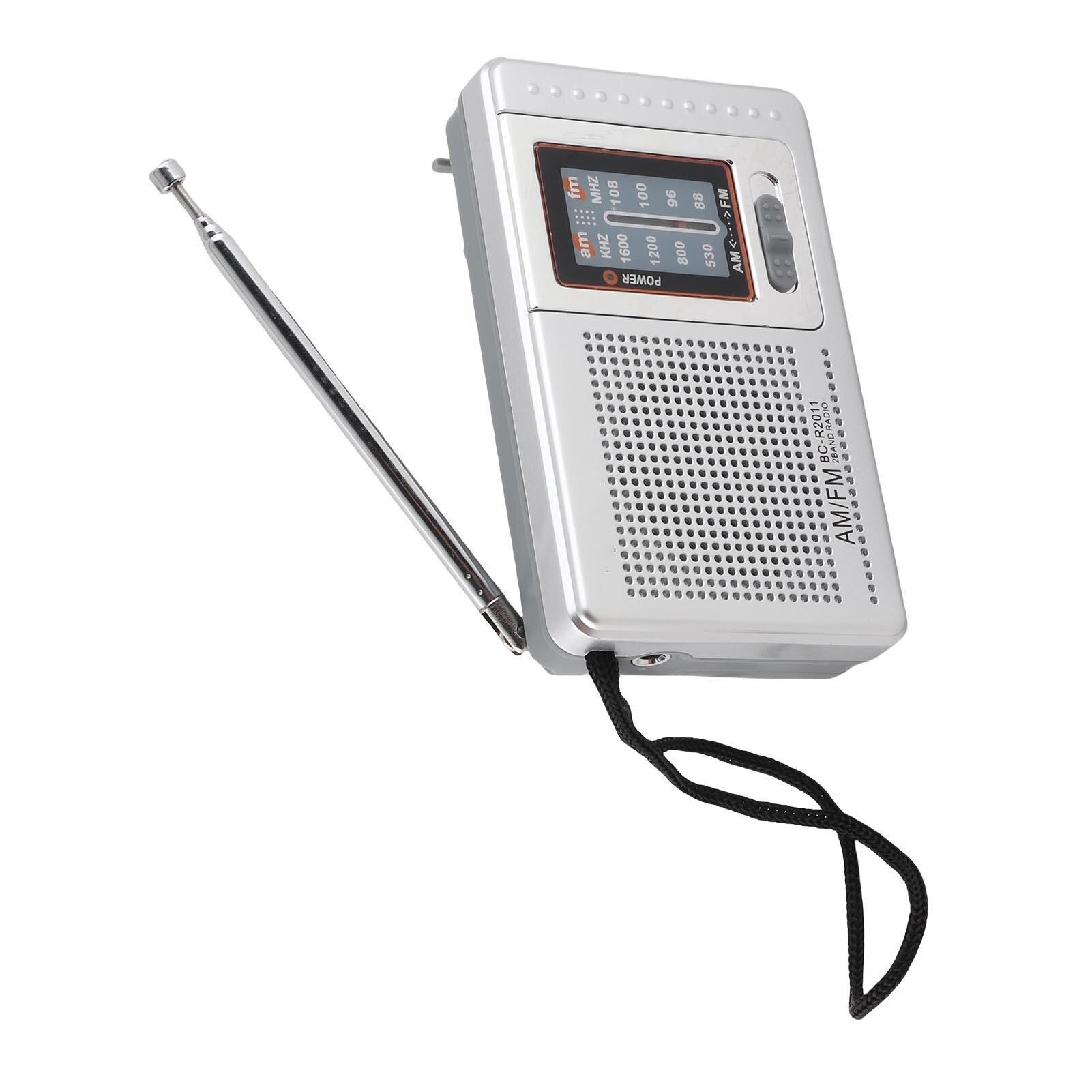 Портативный радио приёмник AM FM с встроенным динамиком, работающий от батарей, для внешних поездок, серебристый серый, 2 x AA батарейки (без батарей), 5W динамик, FM 88-108MHz, AM 530-1600KHz, чувствительность FM≤20uV, AM≤6.5mV/m, материал ABS, 1 шт.