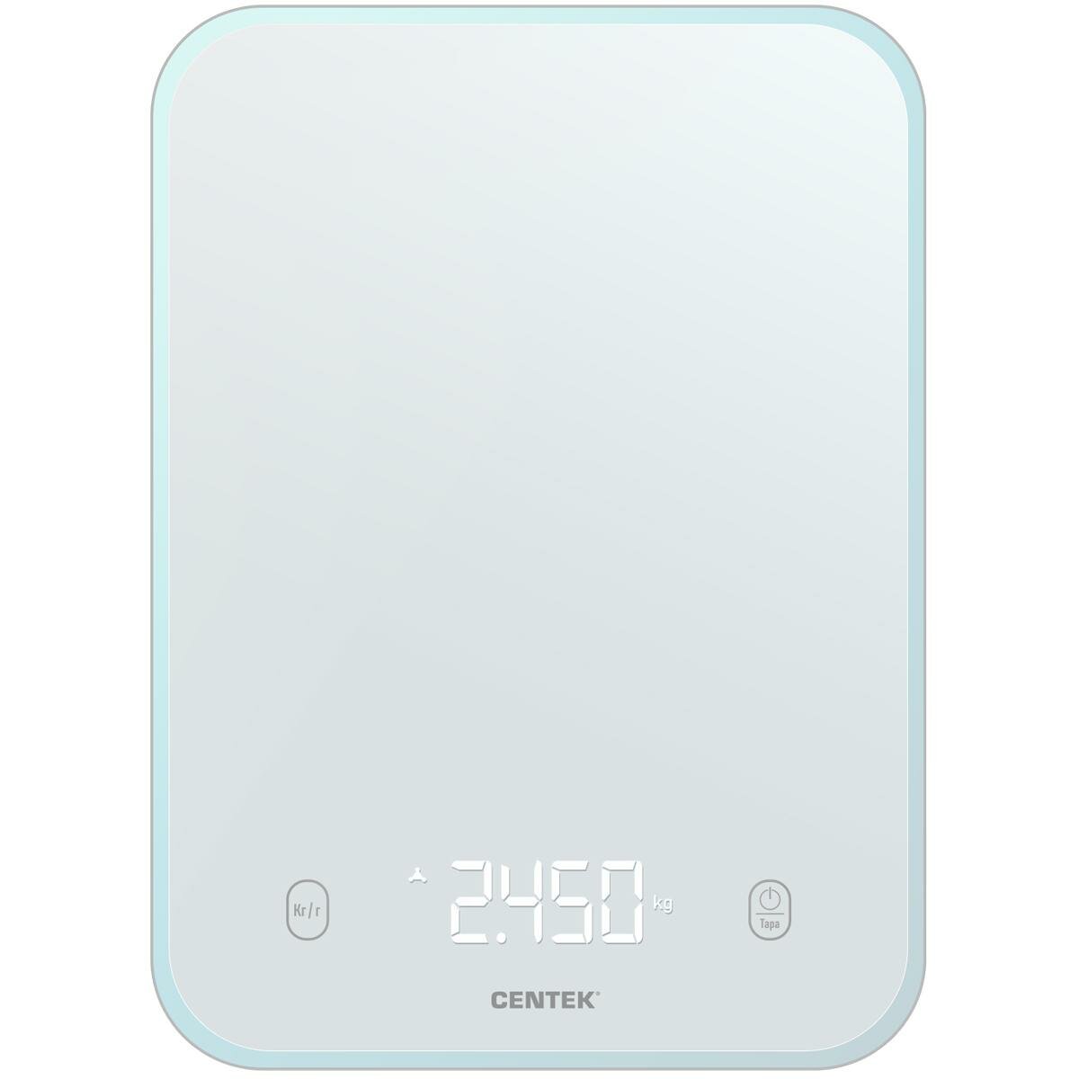 Весы кухонные 5КГ электр сенсорн УПР LCD диспл стекло 15Х20СМ БЕЛ CENTEK