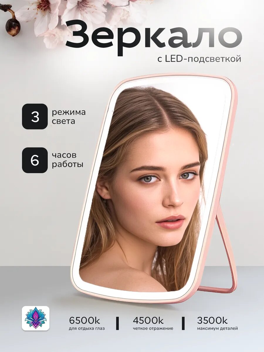 Зеркало настольное с led подсветкой для макияжа косметическое складное для туалетного столика гримерное