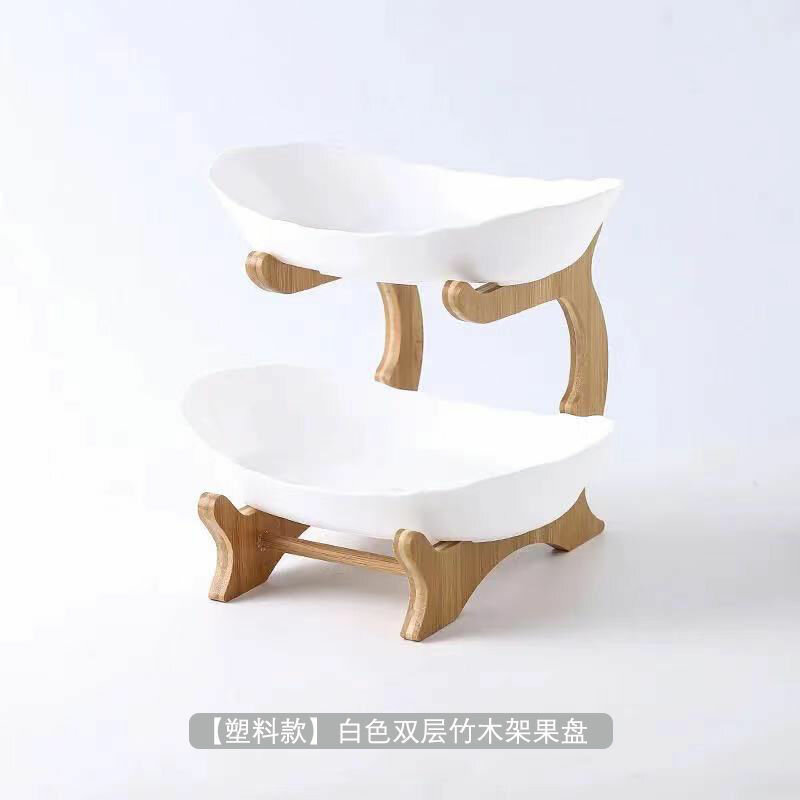 Креативная трехслойная многослойная фруктовая тарелка в европейском стиле, керамическая тарелка для сухофруктов, бамбуковая деревянная подставка, домашняя закусочная тарелка, поднос для конфет, фруктовая корзина